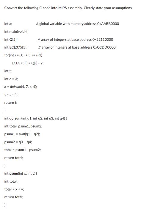 convert the following c code into mips assembly