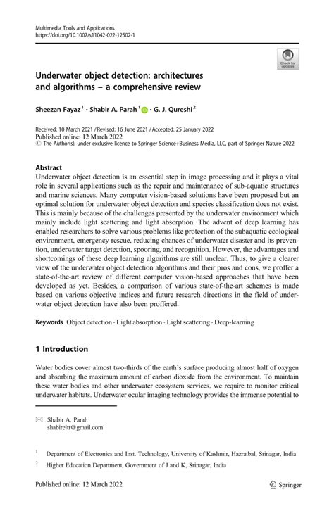 pdf underwater object detection architectures and algorithms a comprehensive review