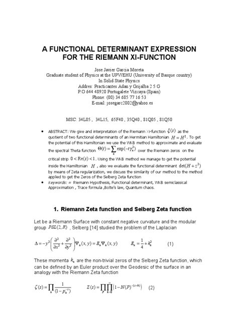 a functional determinant for the riemann xi function pi geometry