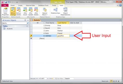 first letter uppercase only access tables vba and vb tutorials learning and programming
