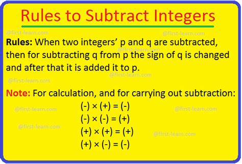 rules to subtract integers subtraction of integers solved examples