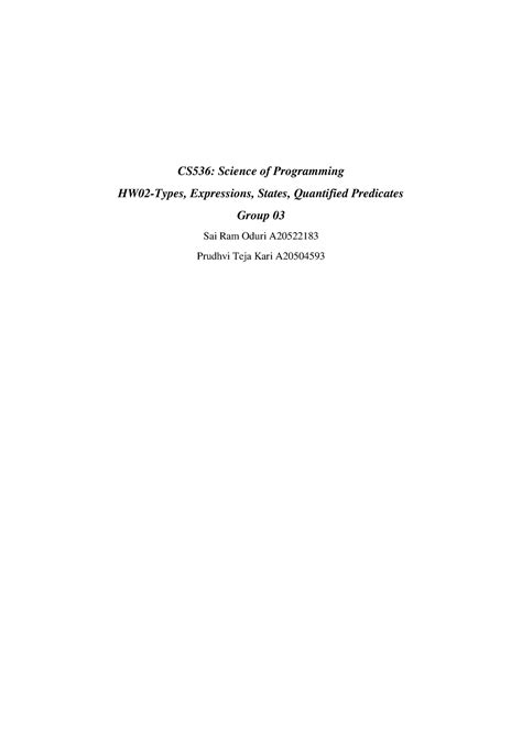 hw02 lecture notes cs536 science of programming hw02 types expressions states quantified