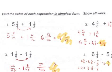 find the value of each expression in simplest form show all work