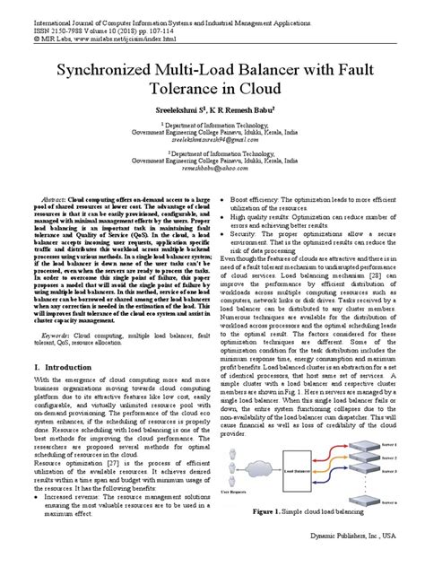 synchronized multi load balancer with fault tolerance in cloud pdf load balancing computing