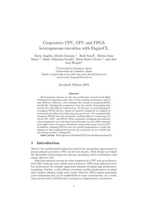 pdf cooperative cpu gpu and fpga heterogeneous execution with enginecl