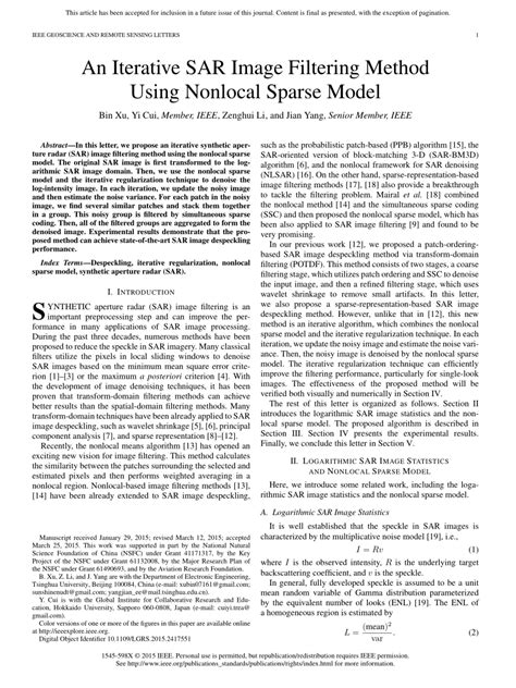 pdf an iterative sar image filtering method using nonlocal sparse model