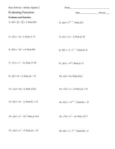 evaluating functions worksheet pdf