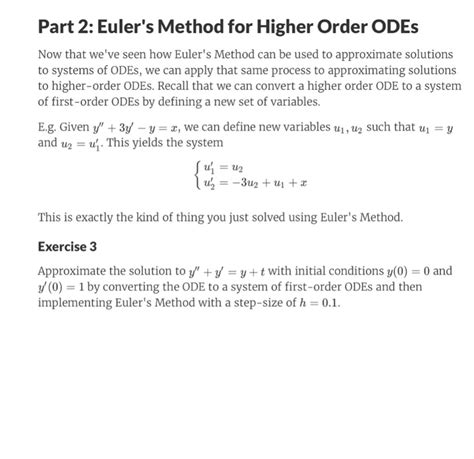 solved part 2 euler s method for higher order odes now that