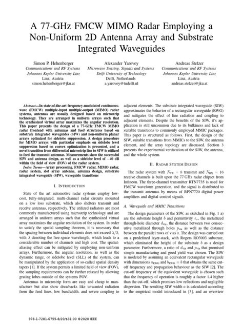 a 77 ghz fmcw mimo radar employing a non uniform 2d antenna array and siw pdf antenna radio