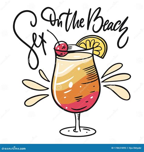 Cocktail Sex On The Beach Flat Style Colorful Cartoon Vector Illustration Stock Illustration