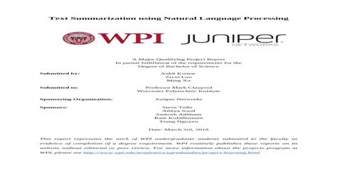 text summarization using natural language processing · 2018 04 24 · text summarization is the