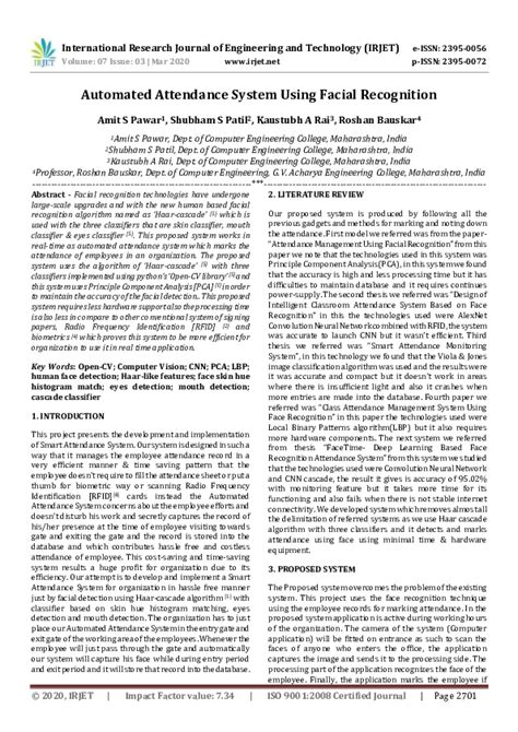 pdf irjet automated attendance system using facial recognition irjet journal