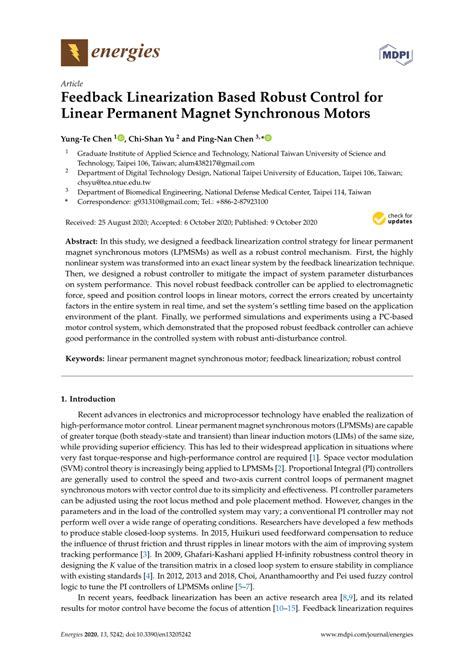 pdf feedback linearization based robust control for linear permanent magnet synchronous motors
