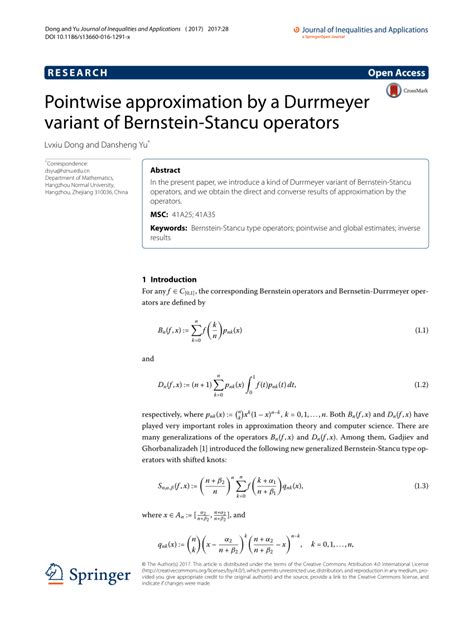 pdf pointwise approximation by a durrmeyer variant of bernstein stancu operators
