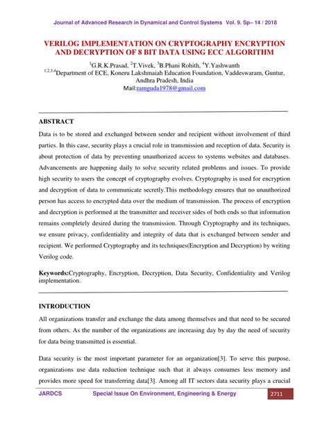 pdf verilog implementation on cryptography encryption and decryption of 8 bit data using ecc