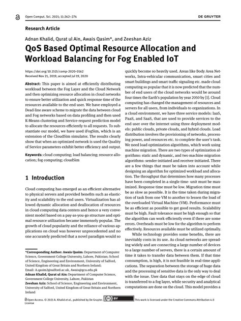pdf qos based optimal resource allocation and workload balancing for fog enabled iot