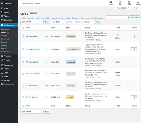 Managing Orders Documentation WooCommerce