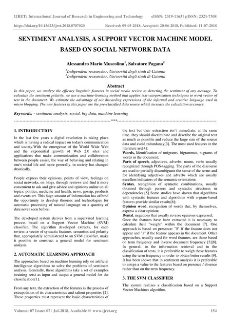 pdf sentiment analysis a support vector machine model based on social network data