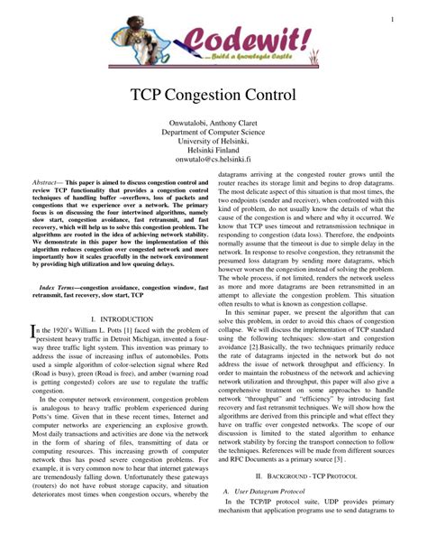 pdf congestion control and review tcp functionality