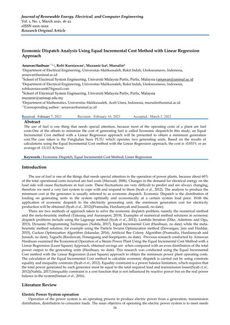 pdf economic dispatch analysis using equal incremental cost method with linear regression approach
