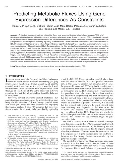 pdf predicting metabolic fluxes using gene expression differences as constraints