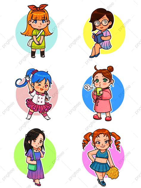 可愛卡通女孩手繪元素 可愛 卡通 手繪素材圖案PSD和PNG圖片免費下載