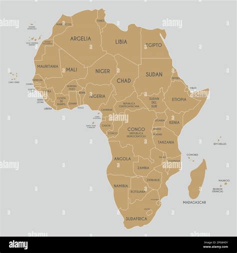 Ilustración de vector de mapa de África política con nombres de países