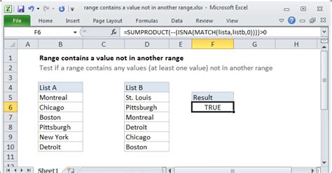 range contains a value not in another range excel formula exceljet