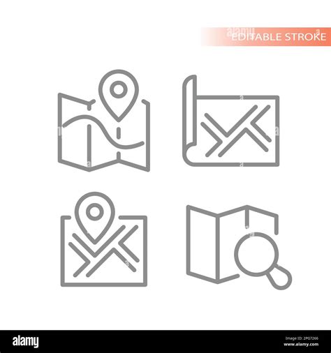 Map And Location Pin Gps Line Vector Icon Set Navigation Mobile App