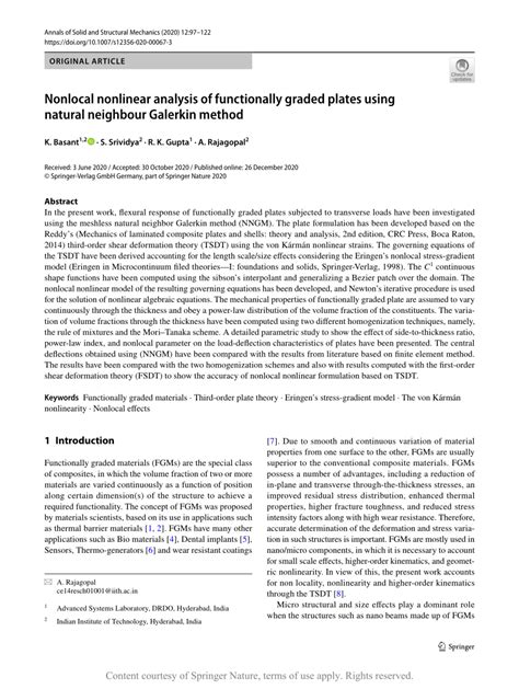 nonlocal nonlinear analysis of functionally graded plates using natural neighbour galerkin