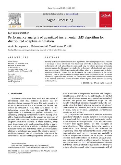 pdf performance analysis of quantized incremental lms algorithm for distributed adaptive