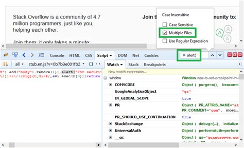 Javascript How To Set Breakpoint In Firebug On Alert Stack Overflow