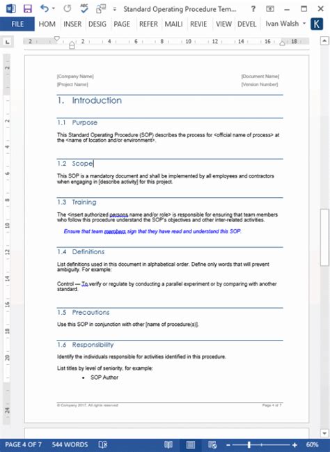 Standard Operating Procedures Templates Ms Word Excel Standard