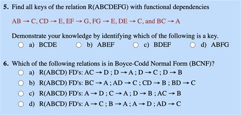 solved 5 find all keys of the relation r abcdefg with