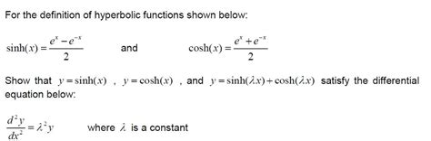 solved for the definition of hyperbolic functions shown