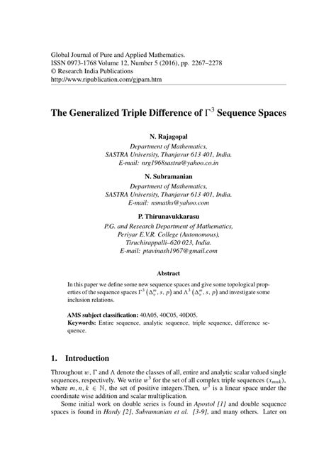 pdf the generalized triple difference of 3 sequence spaces