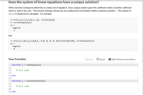 solved does the system of linear equations have a unique