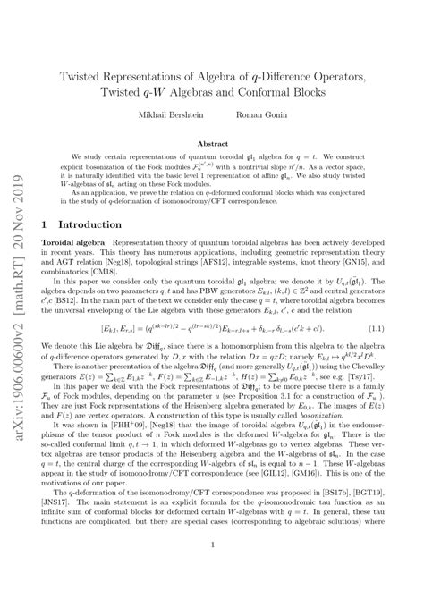 pdf twisted representation of algebra of q difference operators twisted q w algebras