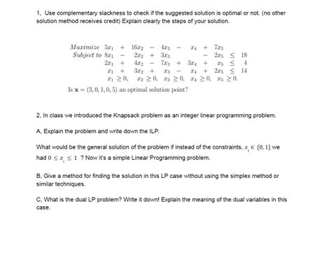 solved 1 use complementary slackness to check if the