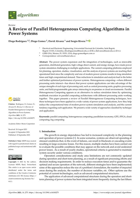 pdf a review of parallel heterogeneous computing algorithms in power systems