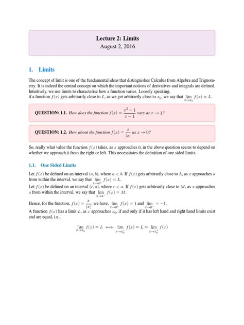limits and continuity i lecture notes pdf limit mathematics function mathematics