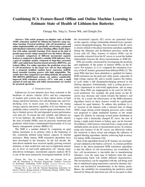 pdf combining offline and online machine learning to estimate state of health of lithium ion