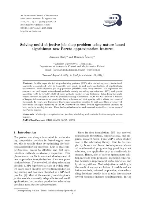 pdf solving multi objective job shop problem using nature based algorithms new pareto