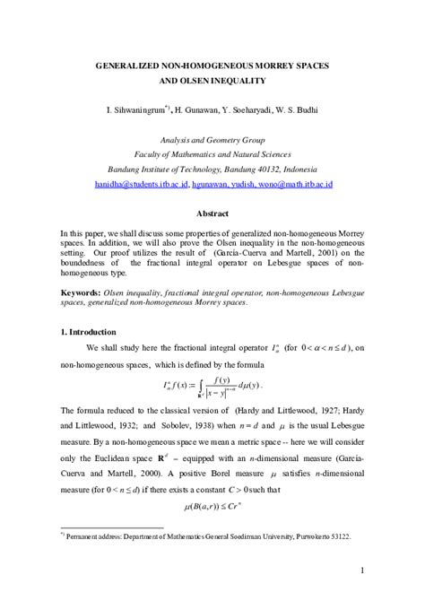 pdf generalized non homogeneous morrey spaces and olsen inequality hendra gunawan