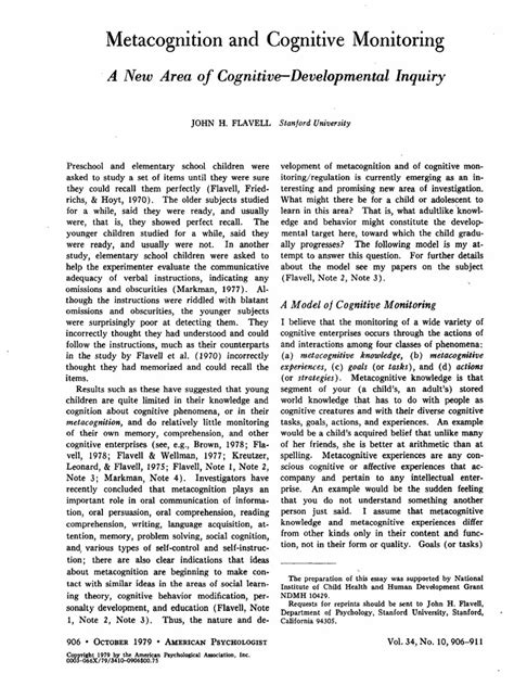 flavell 1979 metacognition and cognitive monitoring pdf metacognition cognition