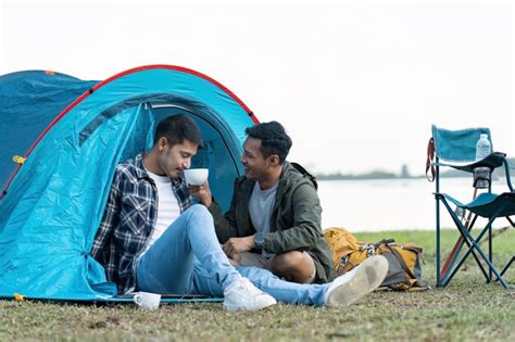 Premium Photo Happy Asian Male Gay Couple On Camping Together In A