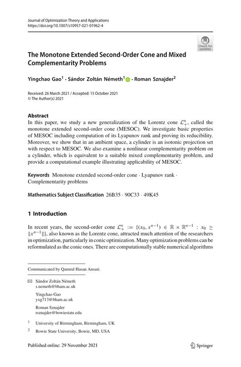 pdf the monotone extended second order cone and mixed complementarity problems