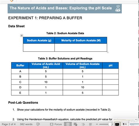 experiment 1 preparing a bufferdata sheettable 2