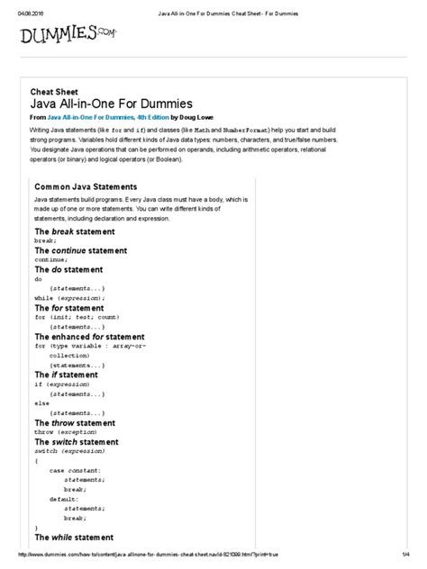 java all in one for dummies cheat sheet for dummies pdf data type boolean data type