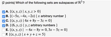 solved 2 points which of the following sets are subspaces